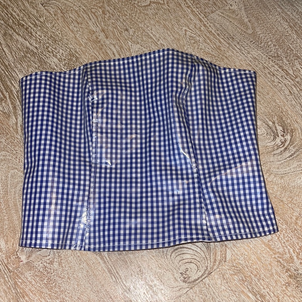 Lpa Plaid Checkered Bustier Corset Top Blue White Sma… - Gem